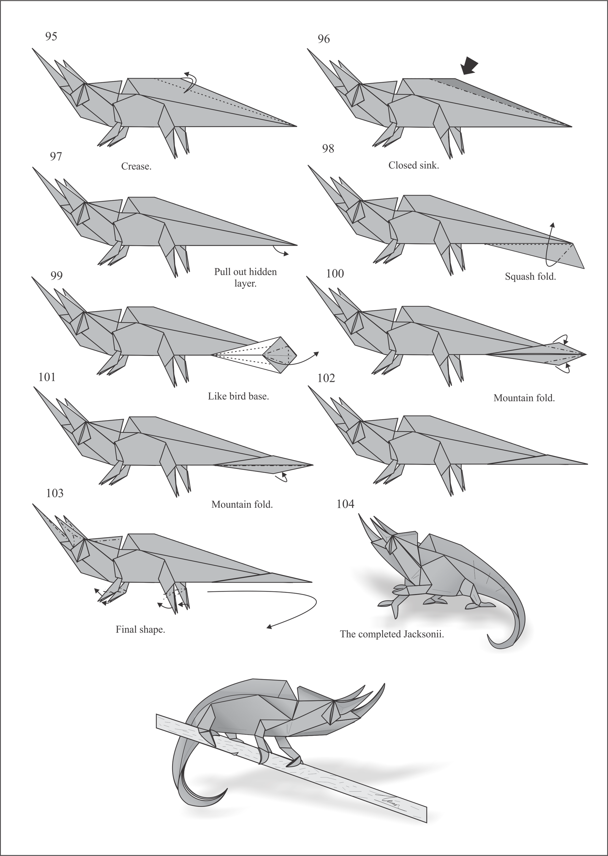Origami Chameleon Instruction Diagram - Jackson's Chameleon Ebook – Hoang Tuan Origami Shop